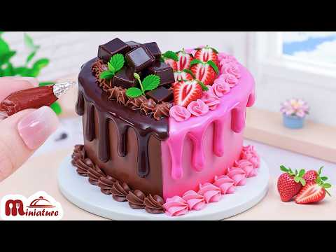 🎀 Amazing Mini Half Strawberry Half Chocolate Heart Cake Decorating Ideas | ASMR Cooking Mini Food