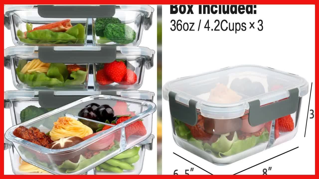 [5-Pack,36 Oz]Glass Meal Prep Containers 2 Compartments Portion Control ...
