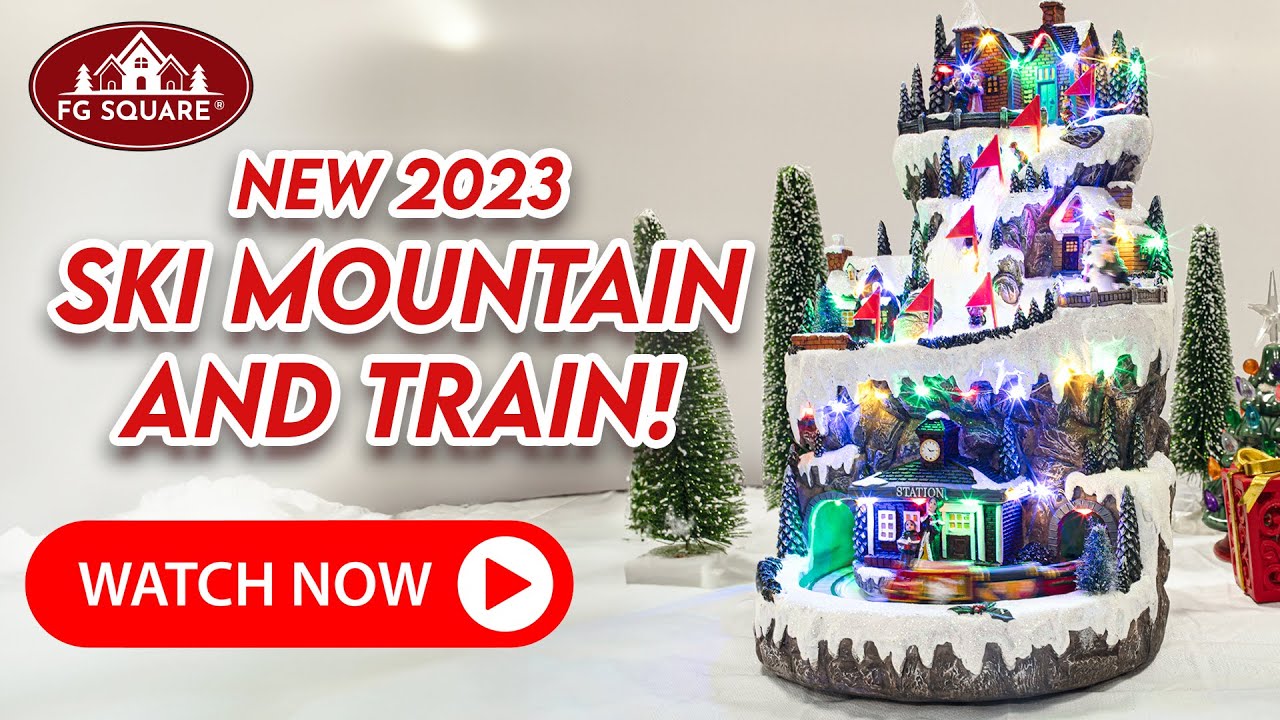 Ski Mountain and Train Village - Animated Christmas Decor with Music ...