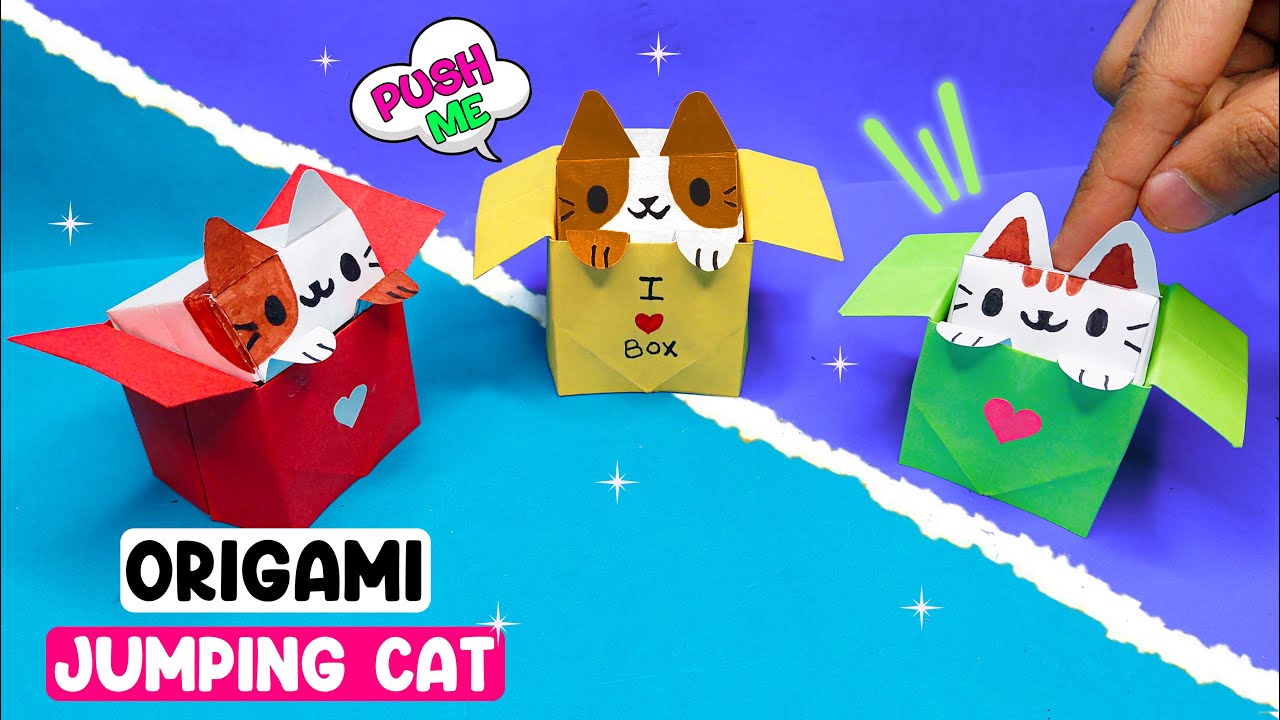 Origami Jumping Paper Cat in Box || origami pop it, DIY Fidget Toy ...