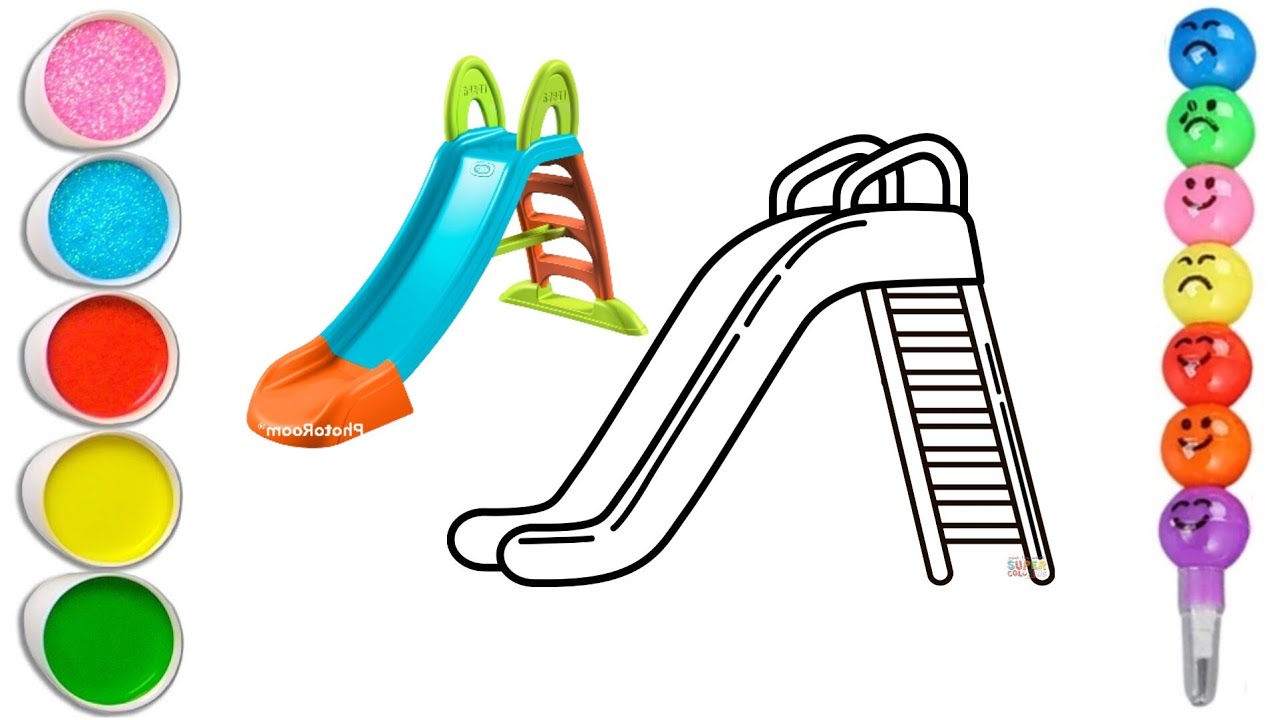how to draw Slide for Kids and color it learn color name #drawing #kids ...