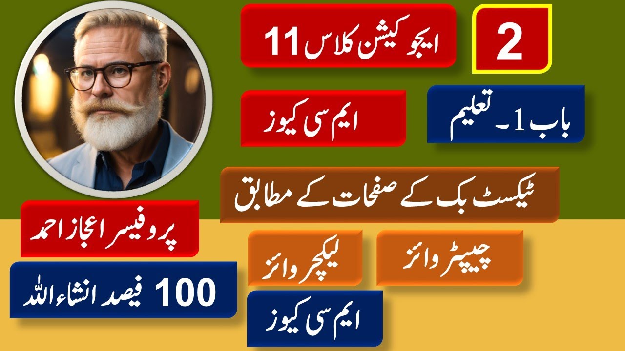Education 1st Year Class 11 Chapter 1 Mcqz in Urdu Acording Punjab Text ...