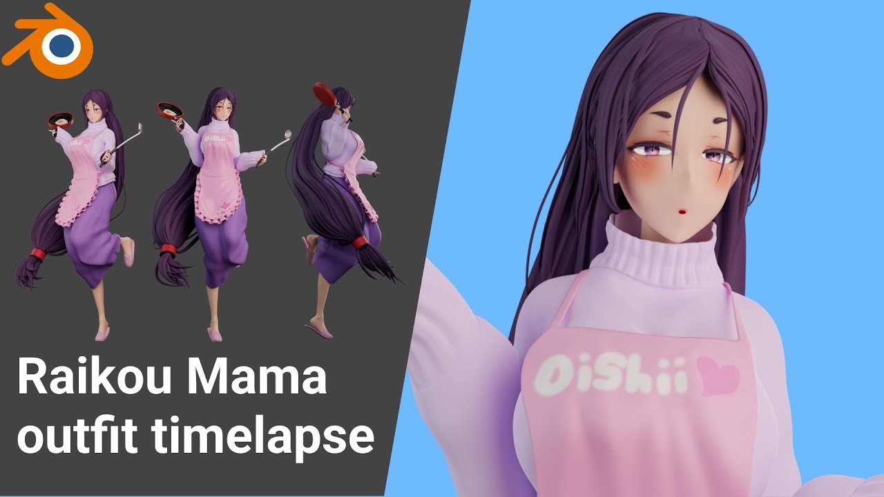 Raikou Mama outfit in Blender (timelapse) - YouTube