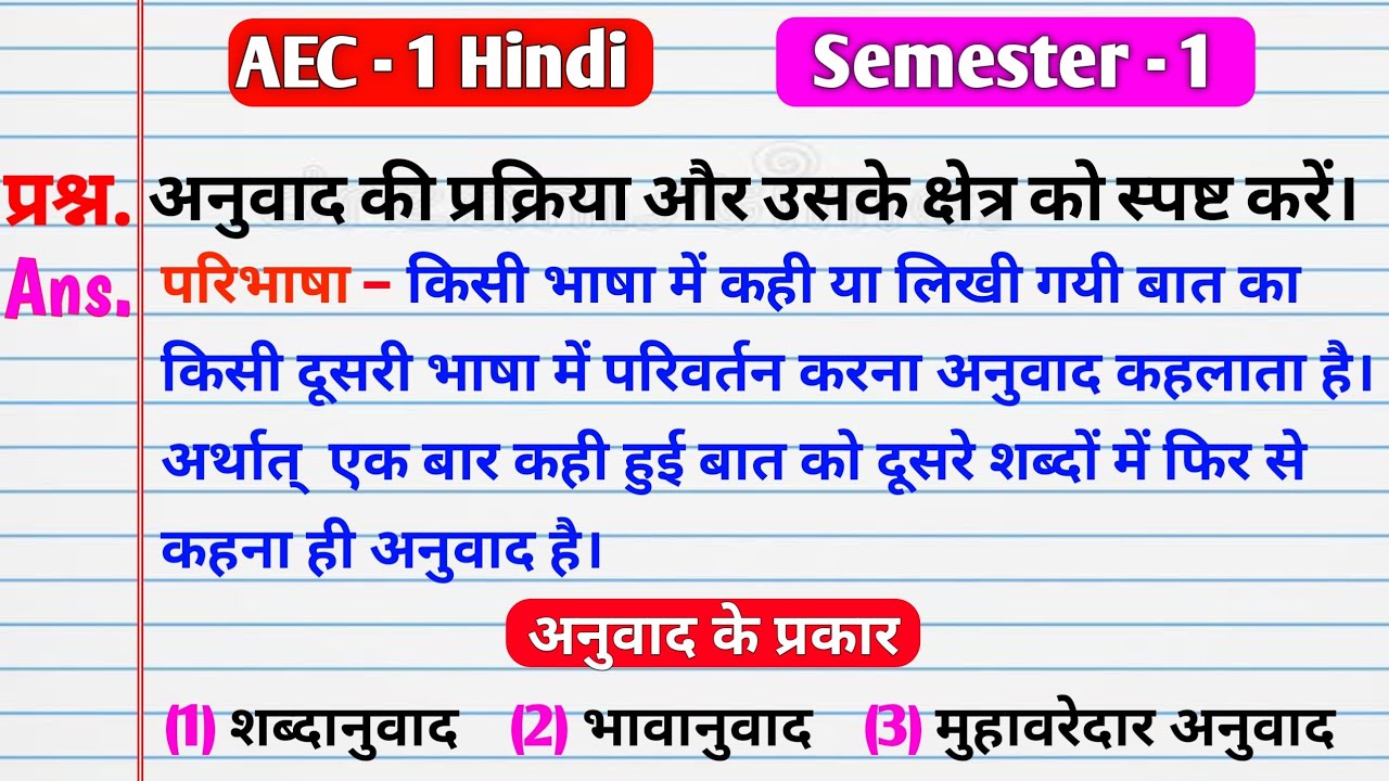 अनुवाद किसे कहते है। अनुवाद की प्रक्रिया और उसके क्षेत्र को स्पष्ट करें ...