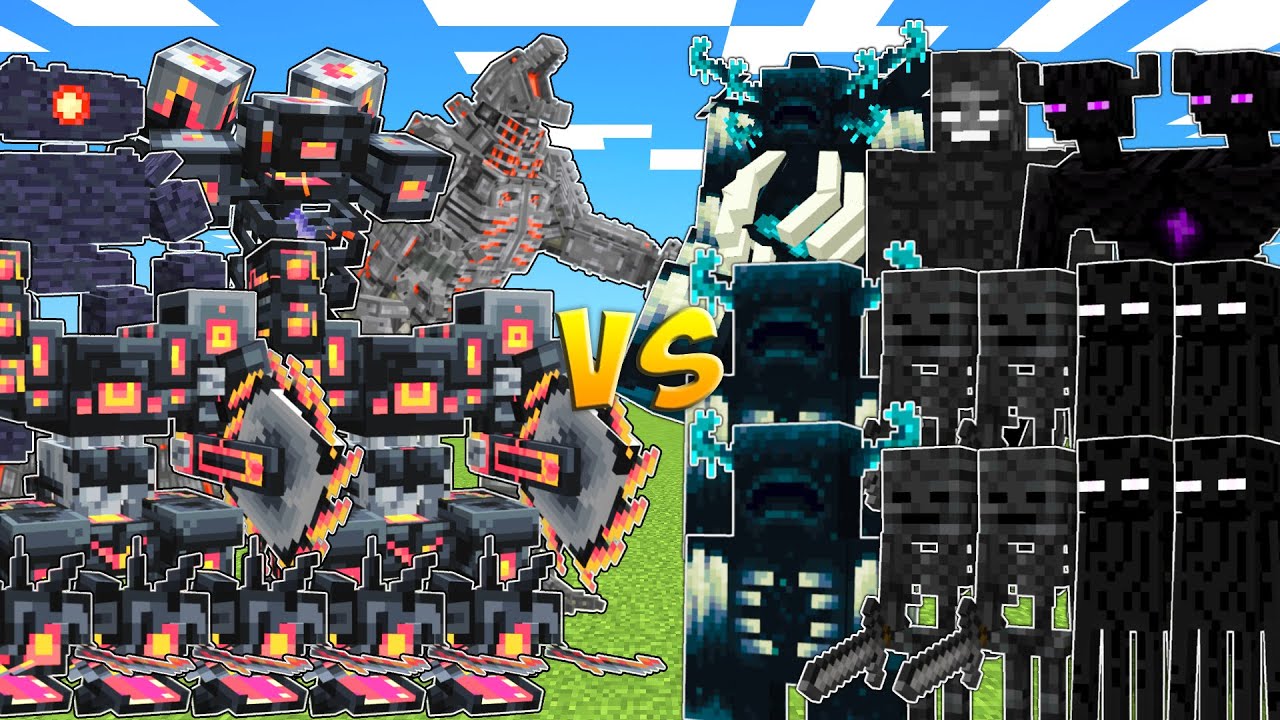 ROBOT ARMY vs WARDENS, WITHERS & ENDERMEN - YouTube