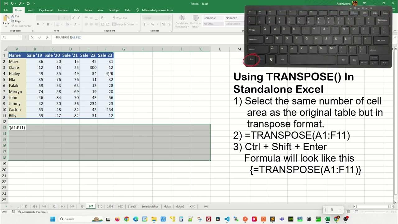 How to correct a #VALUE! error in the TRANSPOSE function - Excel Tips and Tricks - YouTube