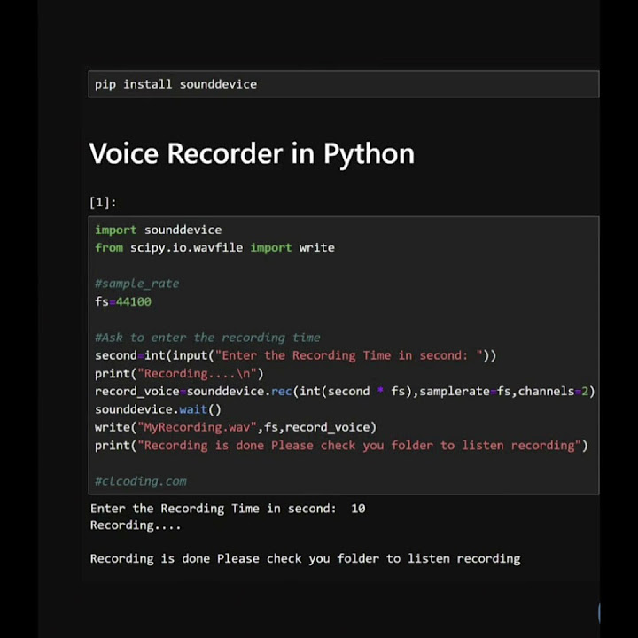 Voice Recorder in python #coding #pythonprogramming - YouTube