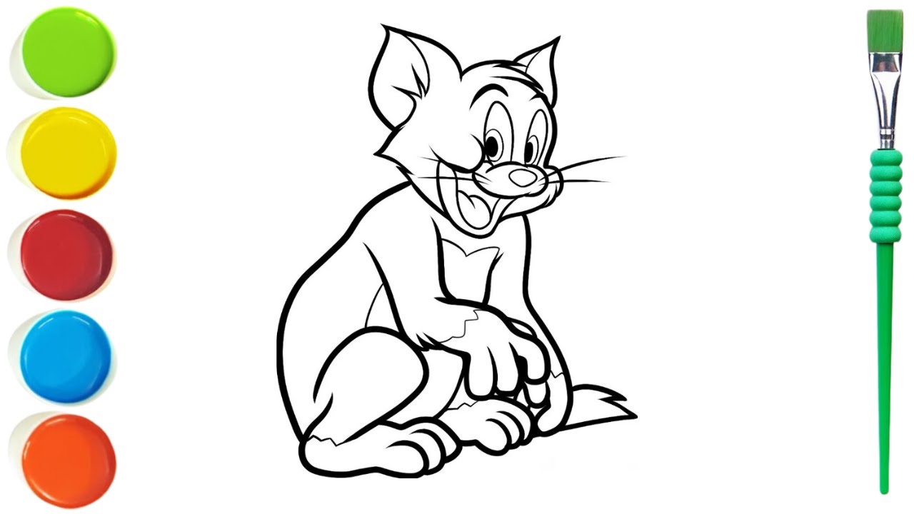 Easy Tom & Jerry drawing and colouring for Toddlers | How to Draw a Tom ...