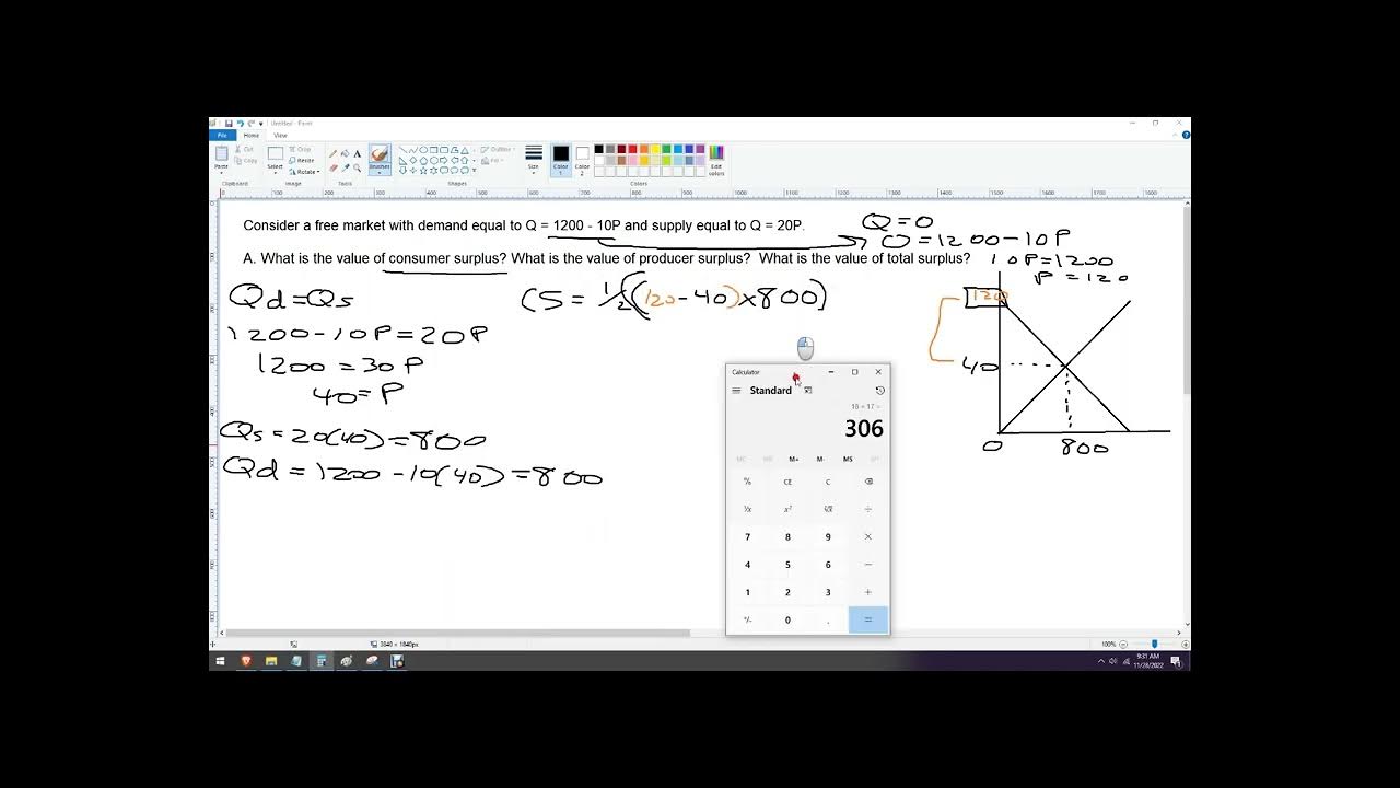 How to find total surplus, consumer surplus and producer surplus ...