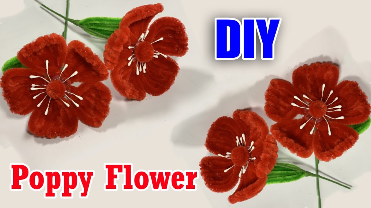DIY Poppy Flower | Easy Pipe Cleaner Flower Craft - YouTube