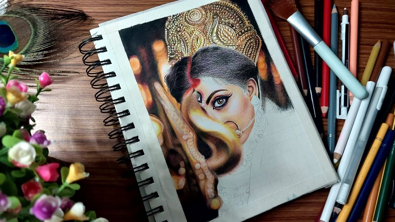Draw with me || Colour pencil Drawing of Durga Mata di || Santush Arts ...