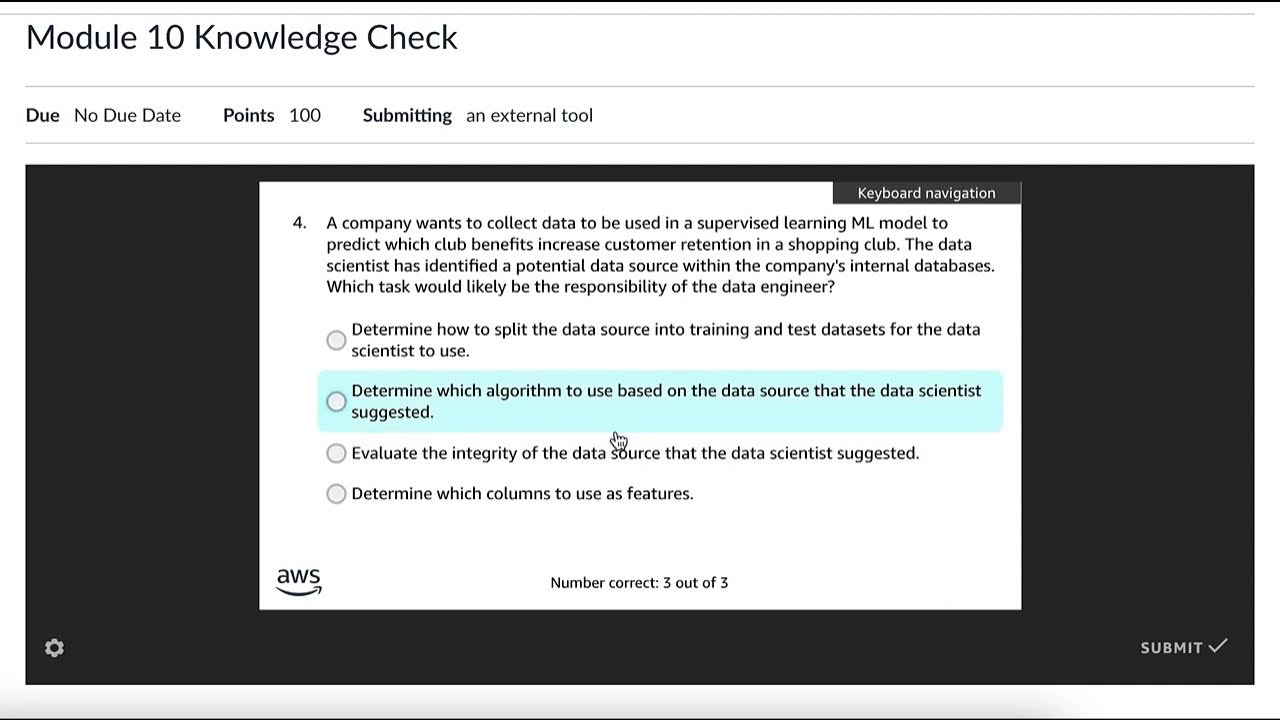 AWS Academy Data Engineering | Module 10 Knowledge Check - YouTube