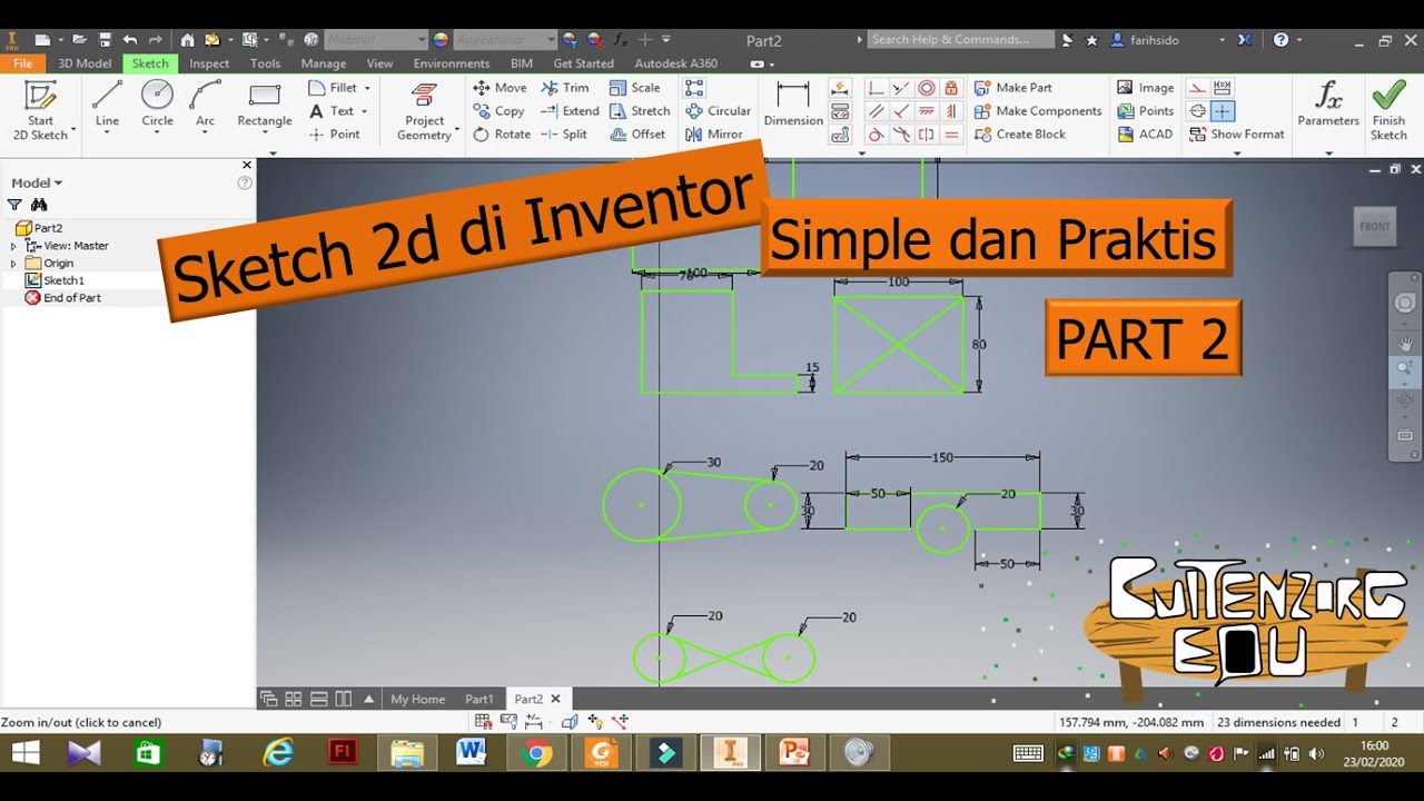 Tutorial gambar 2 dimensi di autodesk inventor PART 2 - YouTube