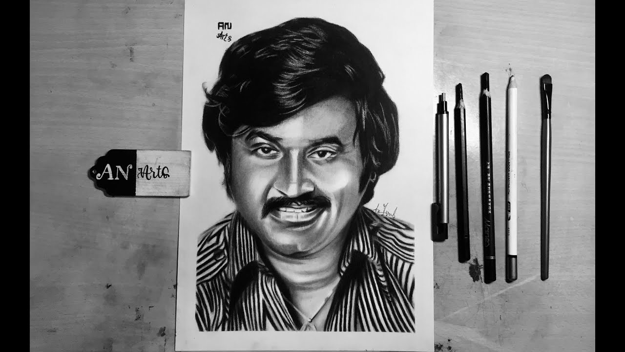 Rajinikanth Sketch | Charcoal Sketch on 125GSM SHEET | Part-II | (Day 79 | Video 79) - YouTube