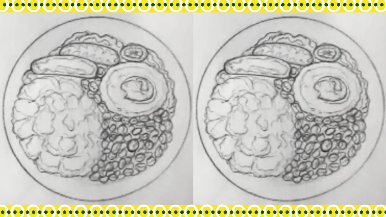 How to draw food plate full food Rice bean egg sausage #howtodraw #food ...