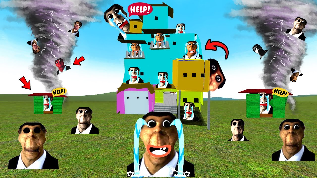 Crying OBUNGA Family VS Houses, Mega Tornado | Nextbot in GMOD (Part 1 ...
