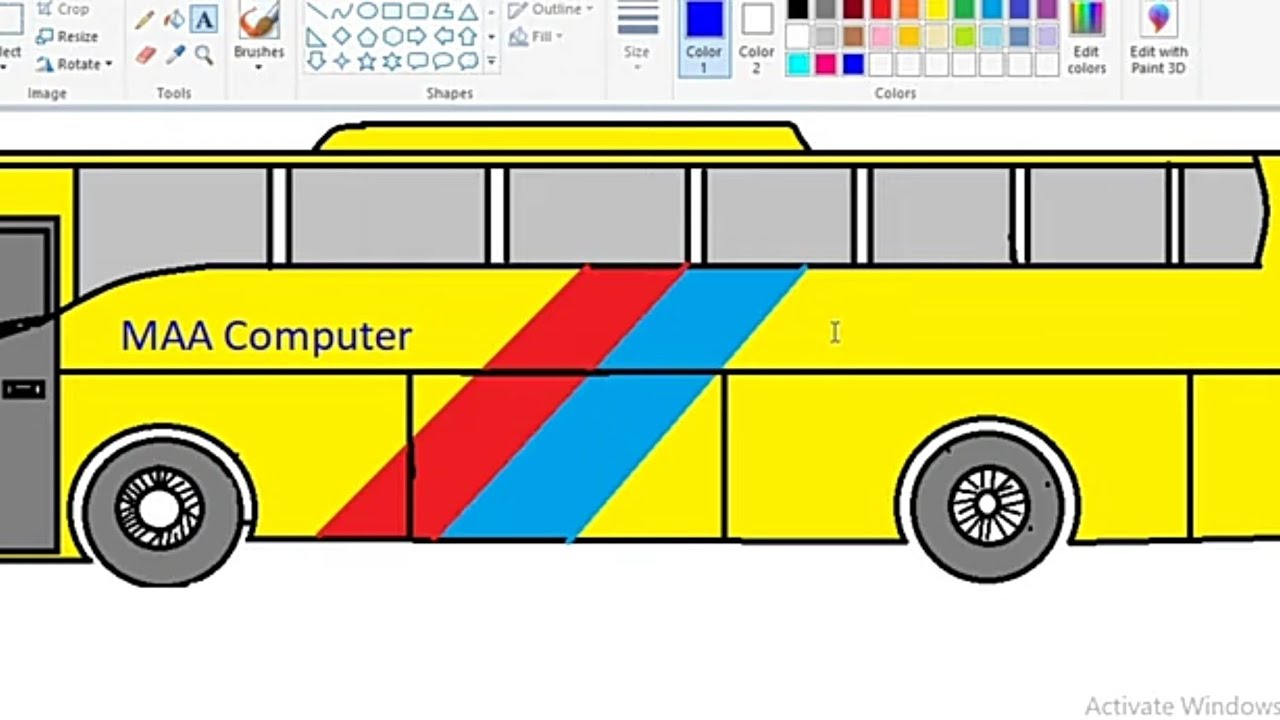 How to draw Bus in Ms Paint in easy steps | Bus Drawing step by step ...