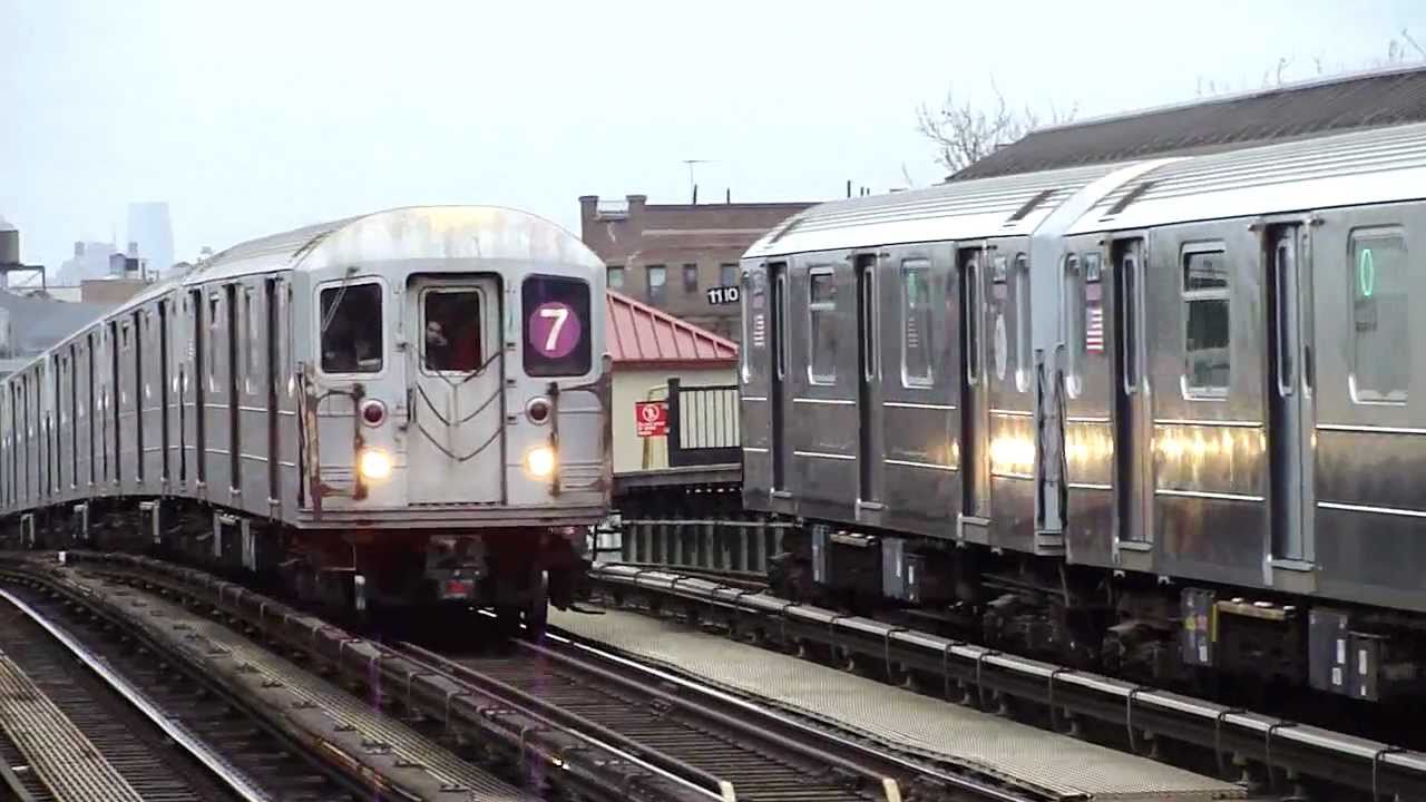 IRT Flushing Line: R62A 7 Express Train at 52nd St-Lincoln Ave - YouTube