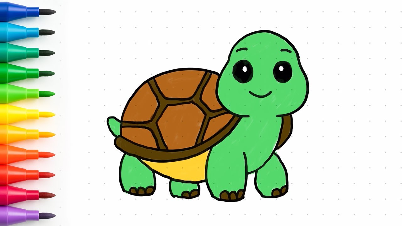 How to Draw a Cute Tortoise Step by Step 🐢🎨 | Easy Drawing for Kids ️💚 ...