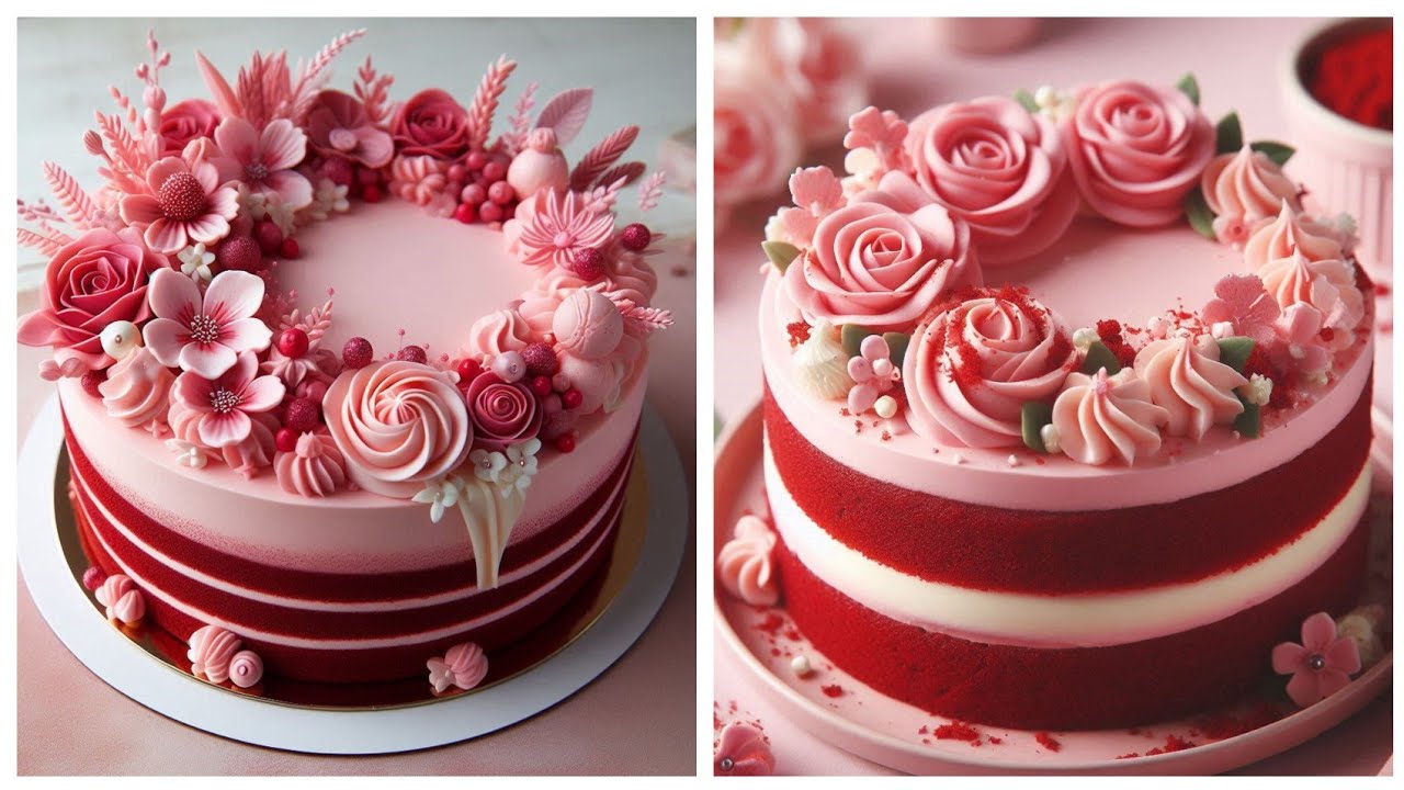 Red and pink cake design ideas - YouTube