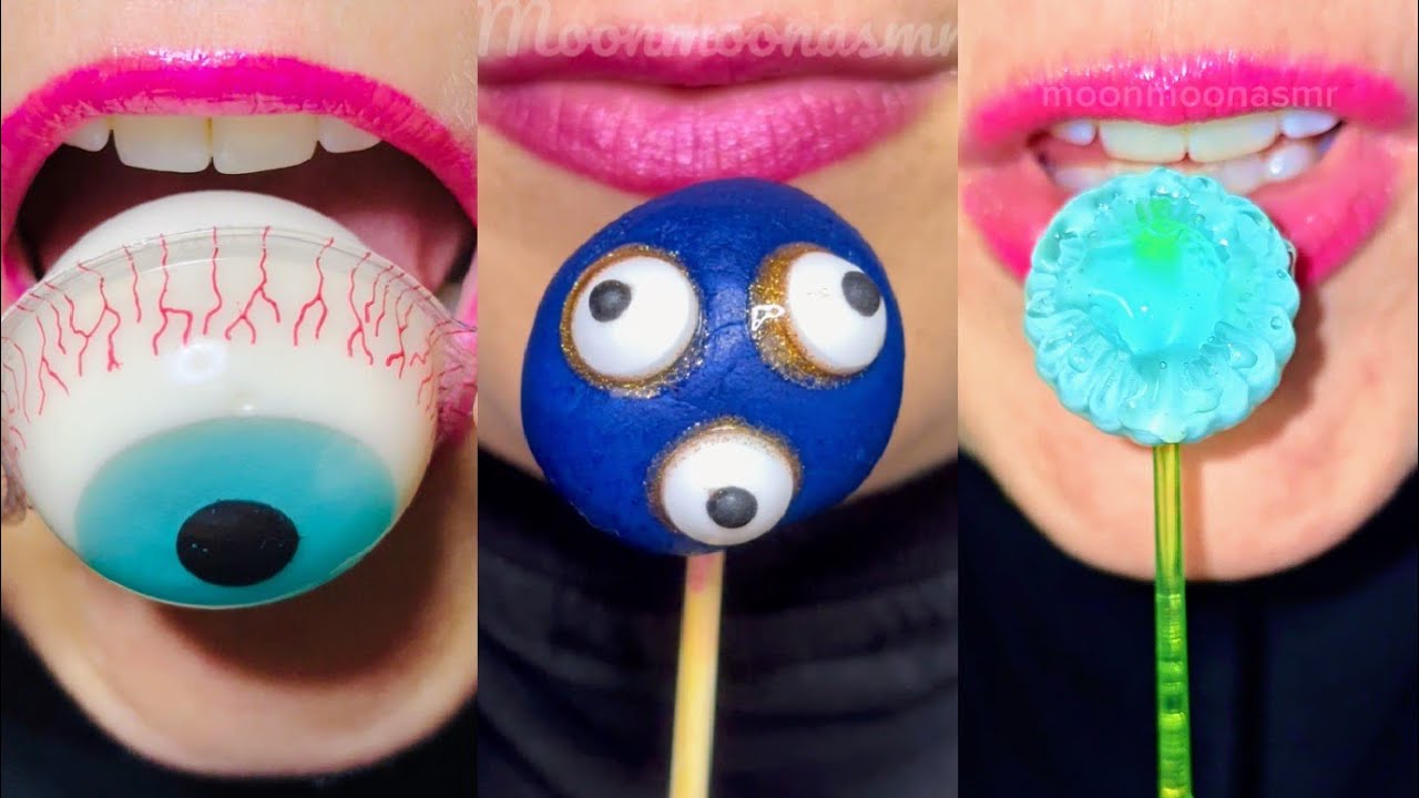 ASMR *BLUE FOOD* CLEAR SHEET JELLY, NERDS ROPE, GUMMY PLANET, ROCK ...