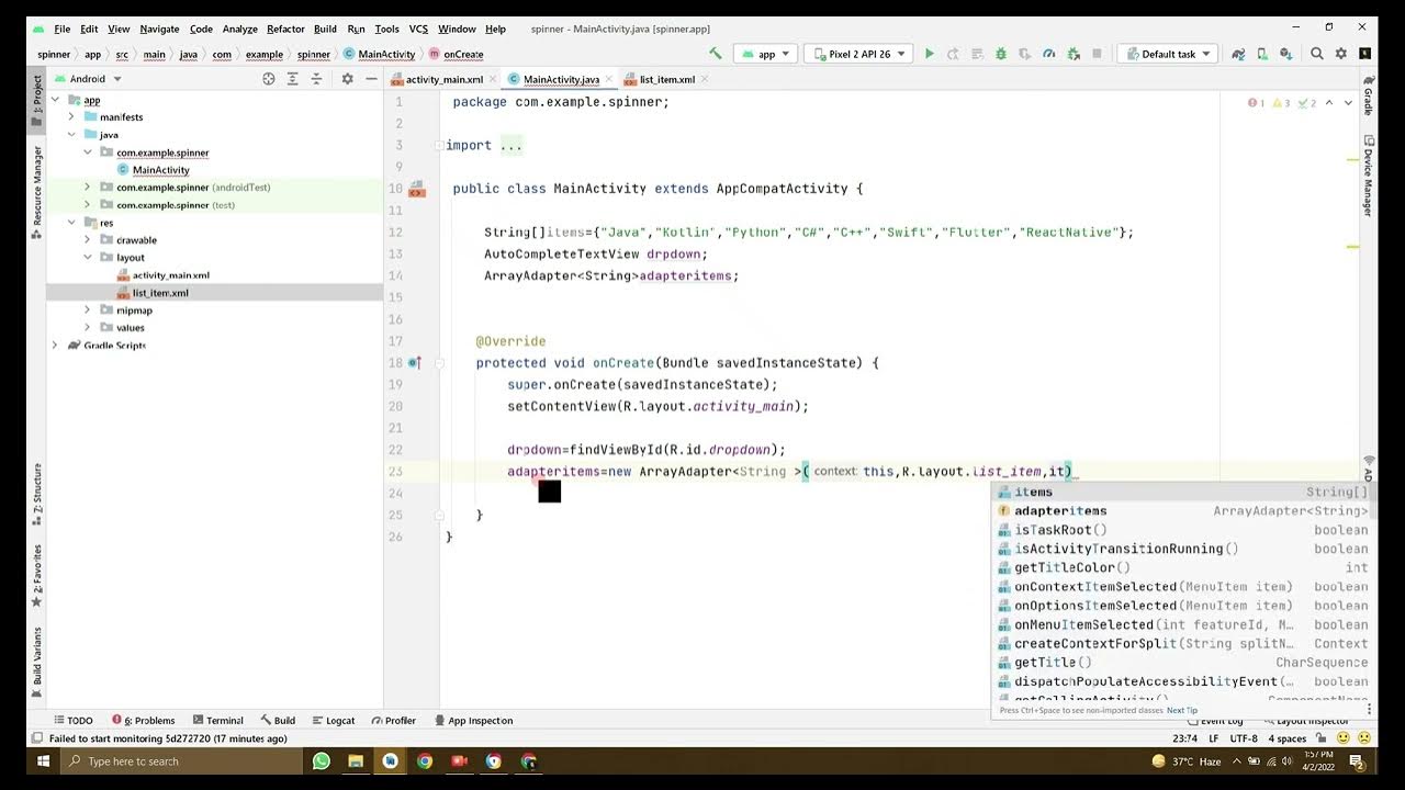 Android Fundamentals - Dropdown Menu Spinner - YouTube