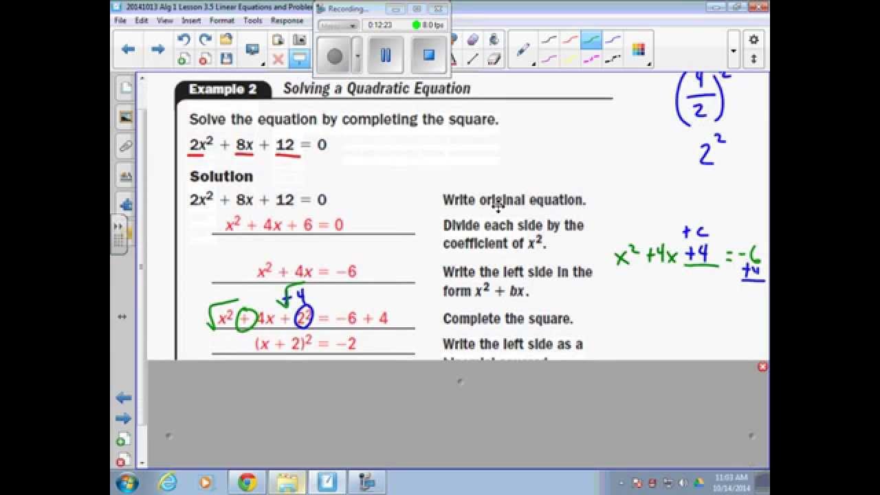 Alg 2 Lesson 5 5 Completing the Square - YouTube