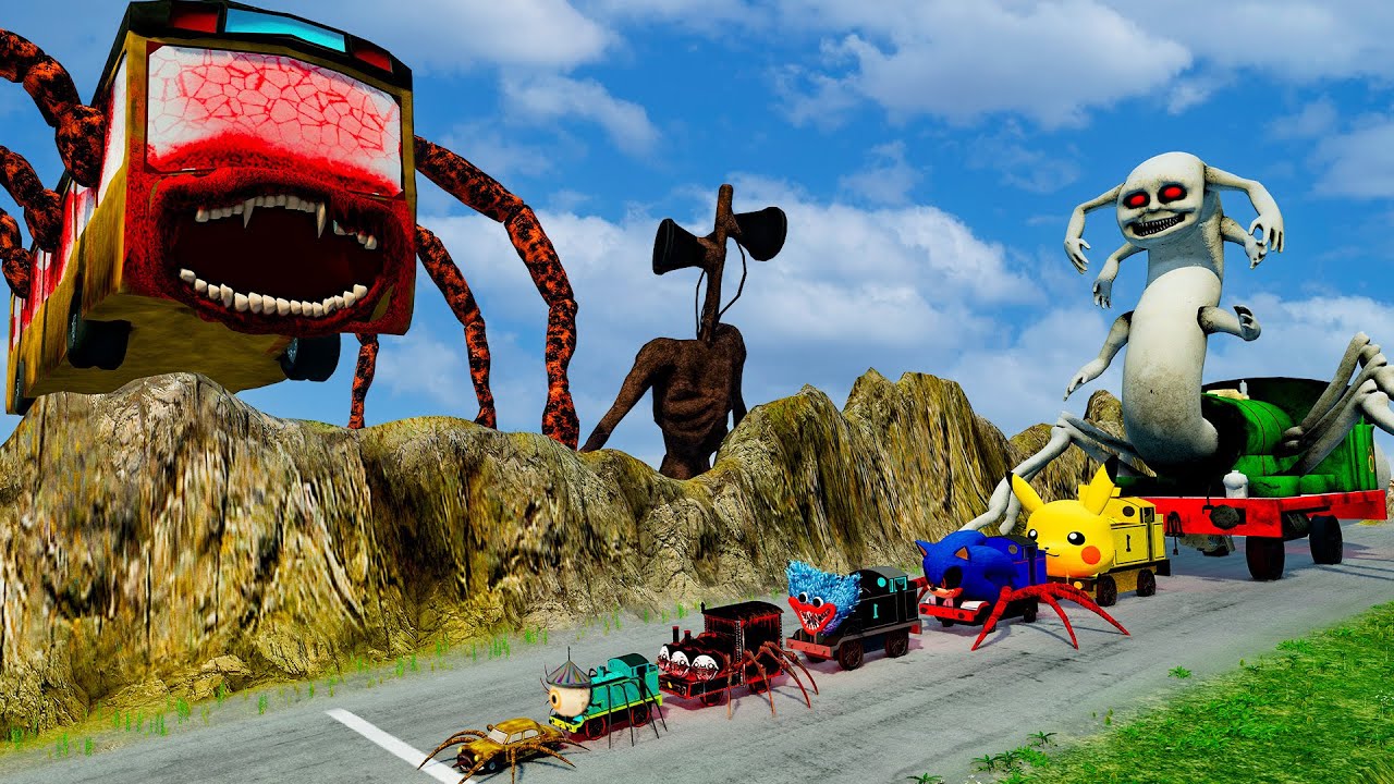 ALL Monsters Big & Small Cars vs Downhill Madness with MONSTERS | MEGA ...