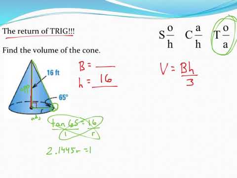 Using trig to calculate the volume of a cone - YouTube