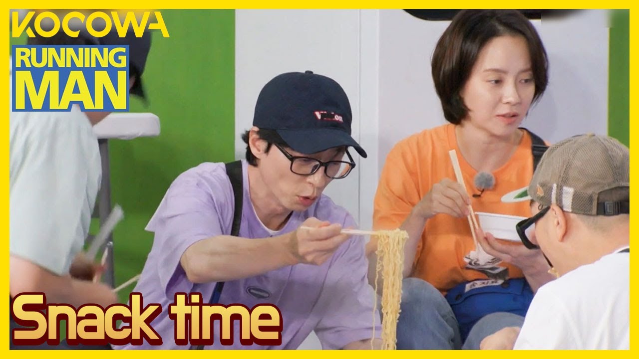 Let's pause for JI HYO, JAE SEOK, and HAHA's ramen mukbang l Running ...
