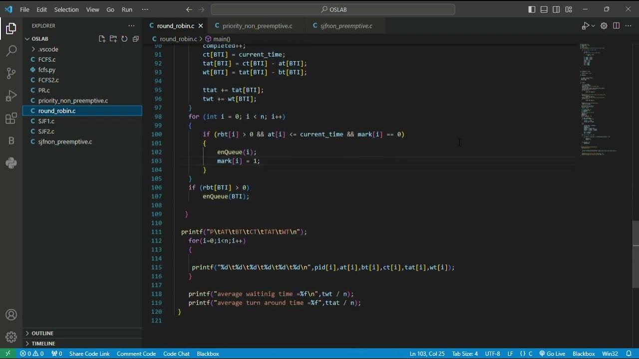 Round Robin Scheduling Algorithm Code In C Youtube