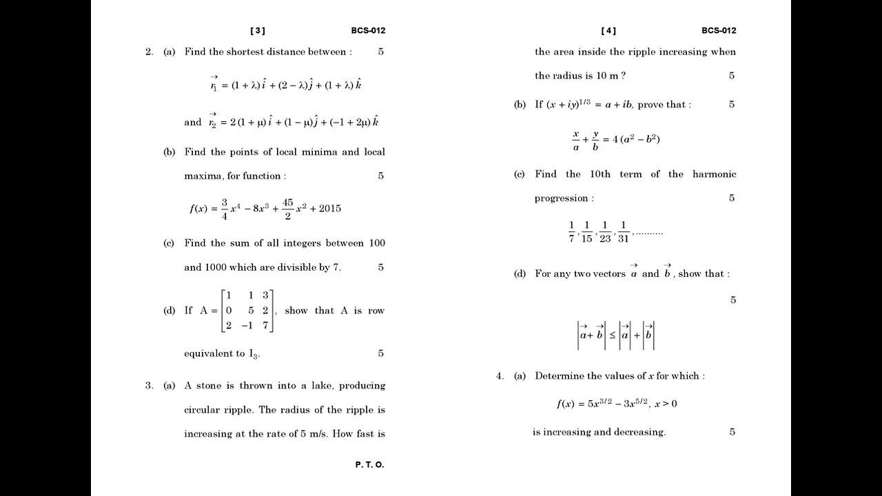 BCS - 012 December 2021 Question Paper - YouTube
