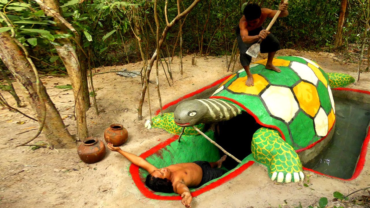 Build The Most Beautiful Secret Underground Turtle Tunnel Water Slide ...