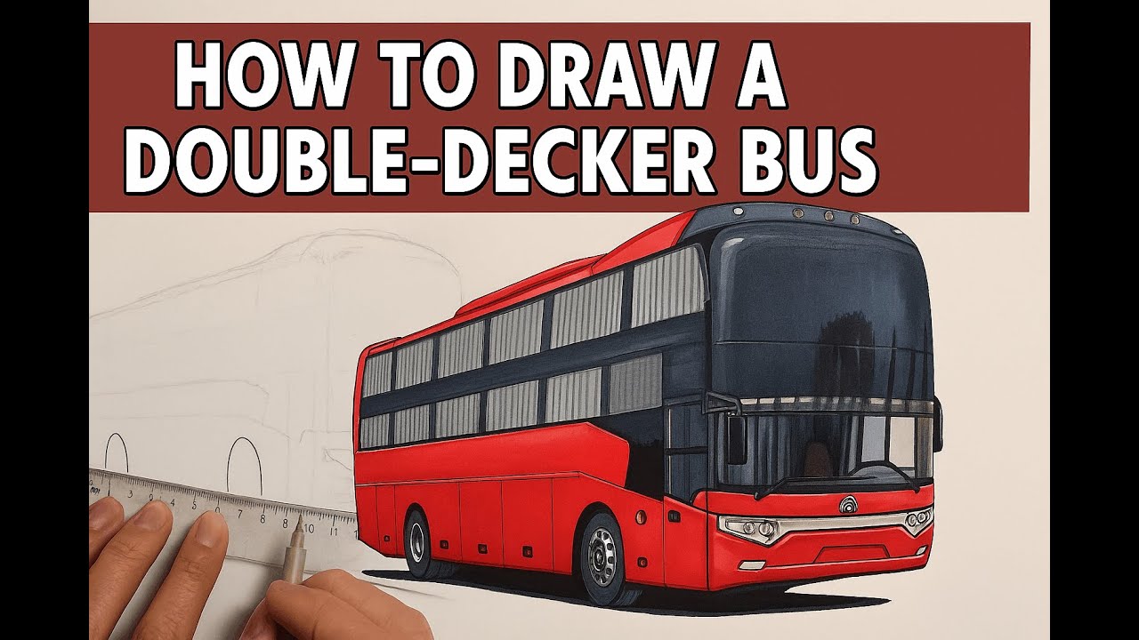 How to Draw a Double Decker Bus Realistic Red Coach Drawing Tutorial ...