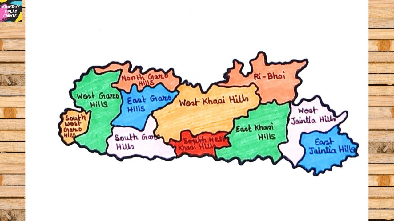 How to draw Meghalaya map with districts | Meghalaya map drawing easy - YouTube
