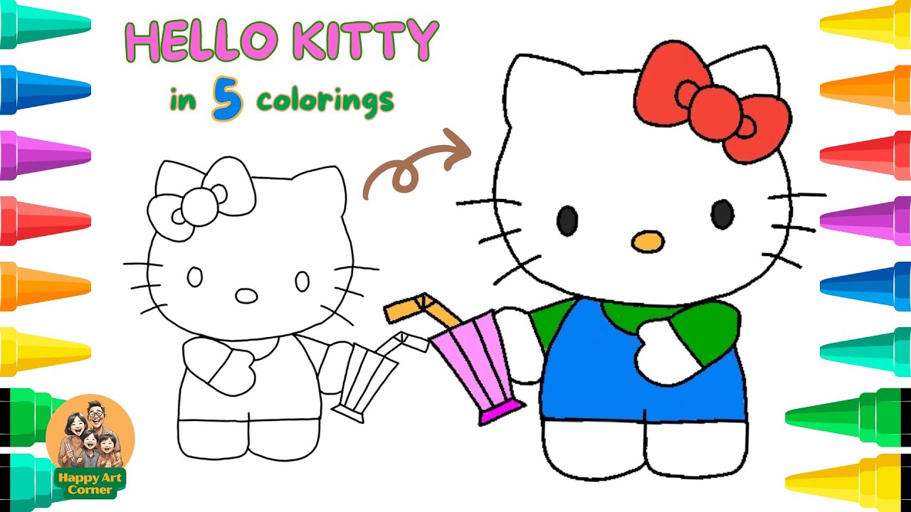 How to Draw Cute HELLO KITTY EASY and color in 5 ways - YouTube