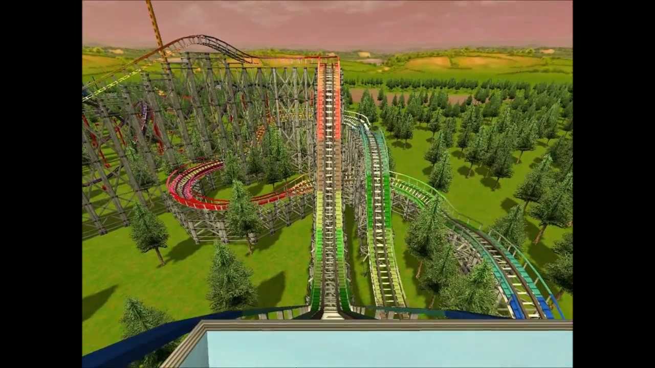 RCT3 Inverted Rainbow Wooden Coaster at Whiteforest Park - YouTube