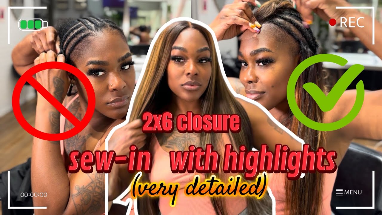 How to: 2x6 lace closure sew in with highlights - YouTube