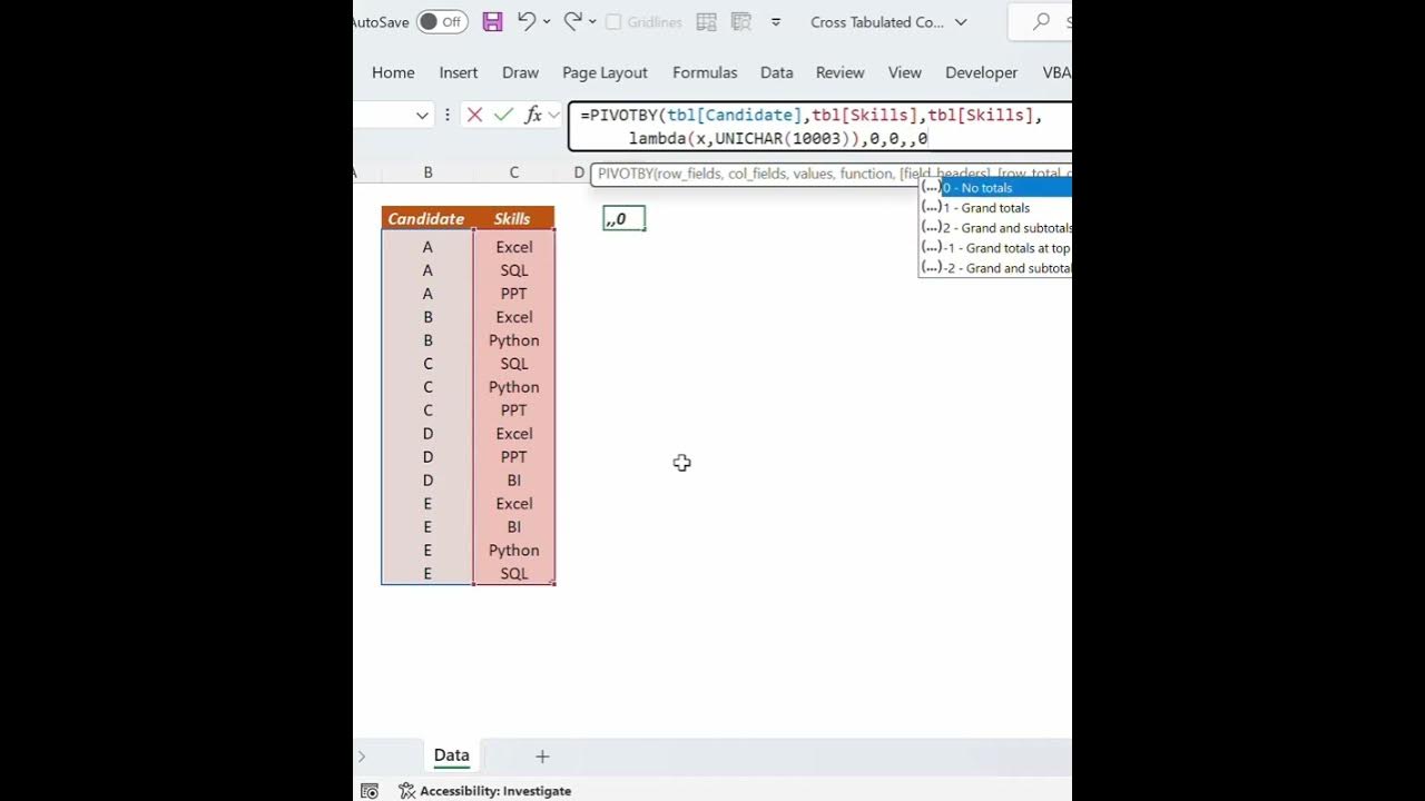 Cross Tabulated Report using PIVOTBY Function in Excel #excel #exceltutorial - YouTube