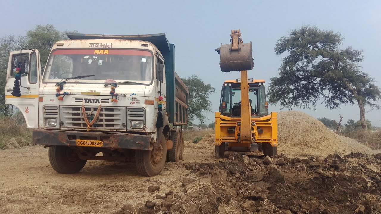 Jcb backhoe loder and hyva mud loding work in village /jcb working ...