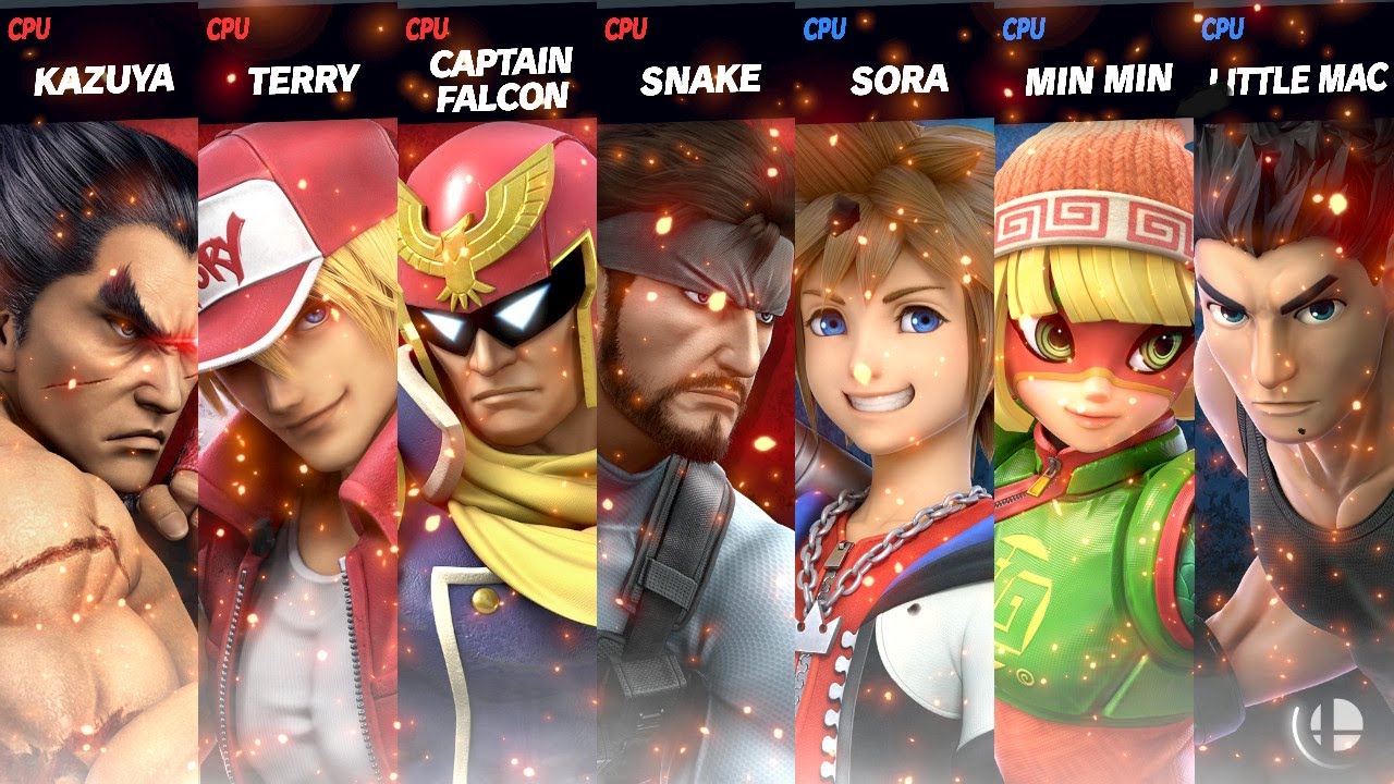 Kazuya & Terry & Captain Falcon & Snake vs Sora & Min Min & Little Mac ...
