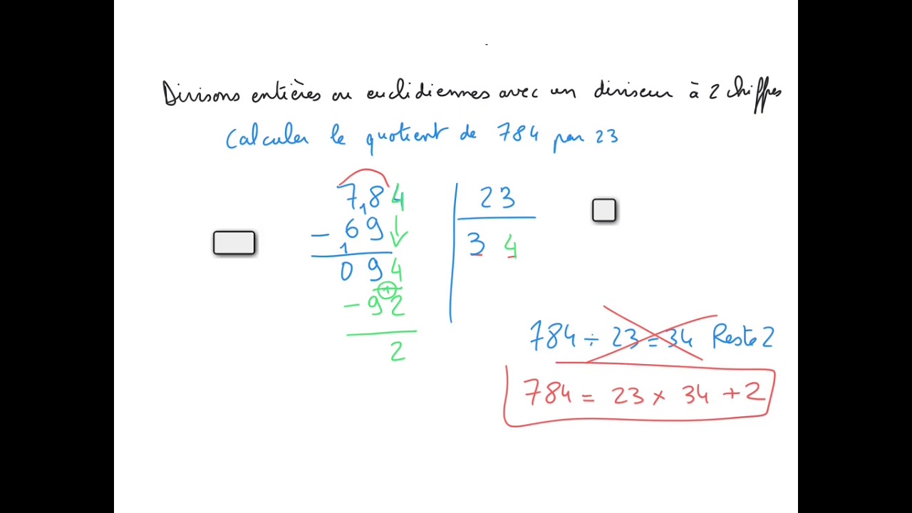 Division entière ou euclidienne avec un diviseur à 2 chiffres - YouTube