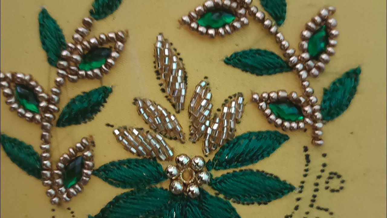 emboss glass bead flower stich with aari niddle - YouTube