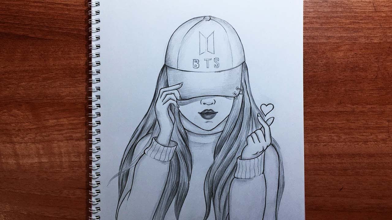 How to draw an ARMY BTS fangirl | How to draw a Girl with Cap Easy ...