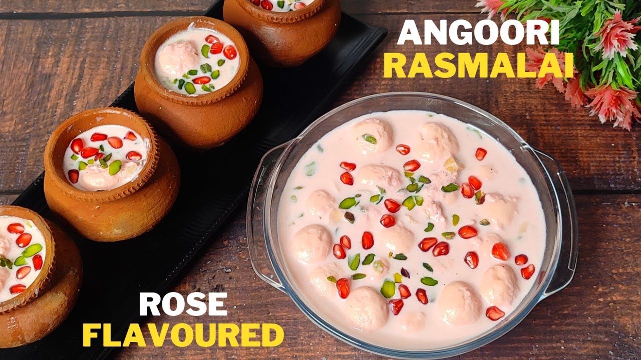 Rose flavoured angoori rasmalai | Rasmalai recipe | Angoori rasmalai ...