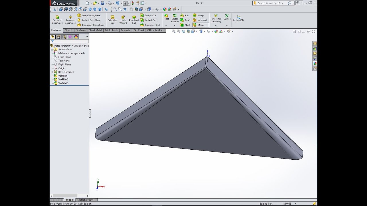 variable fillet in solidworks - YouTube