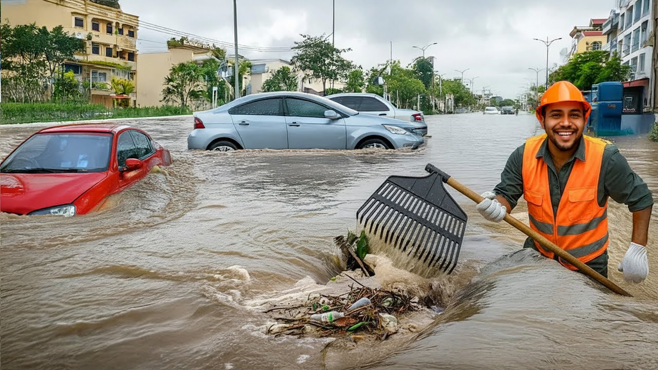 Extreme Flood Rescue Street Drain Cleared - YouTube