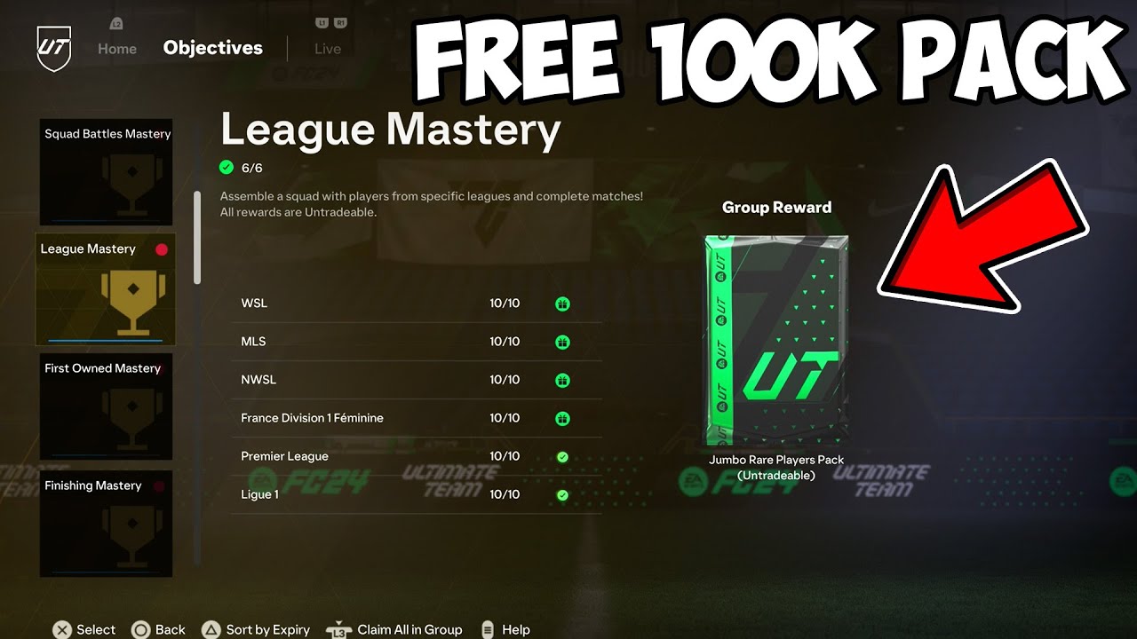 EAFC 24 LEAGUE MASTERY OBJECTIVES *FAST* (FREE 100K PACK - HOW TO ...