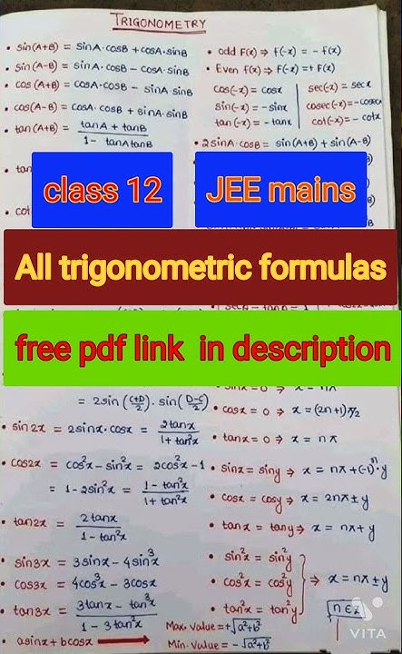 all trigonometric formula class 11,12, JEE main#physicswallah# ...