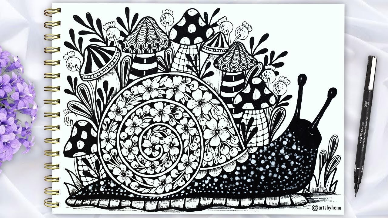 🌼How To Draw Beautiful Zentangle Snail | Zentangle Snail Art Drawing ...